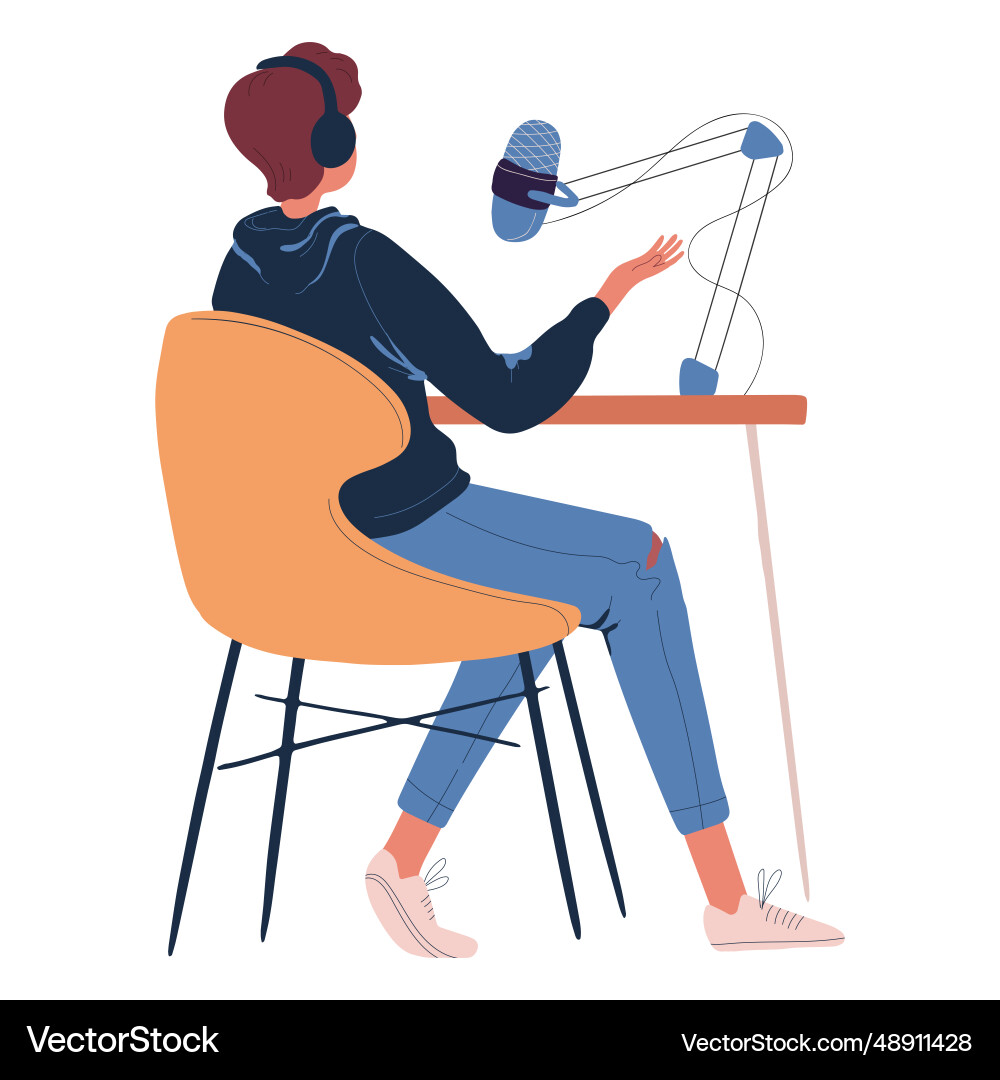 Man sitting talking in podcast character Vector Image
