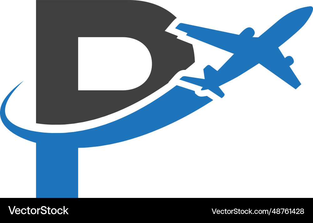 P letter logo with airplane Royalty Free Vector Image