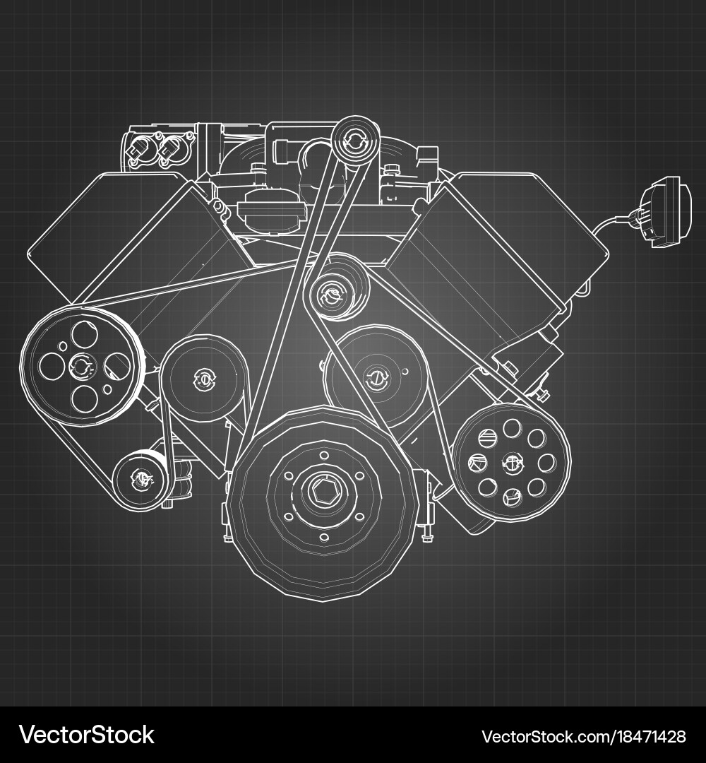 Powerful v8 car engine is drawn Royalty Free Vector Image