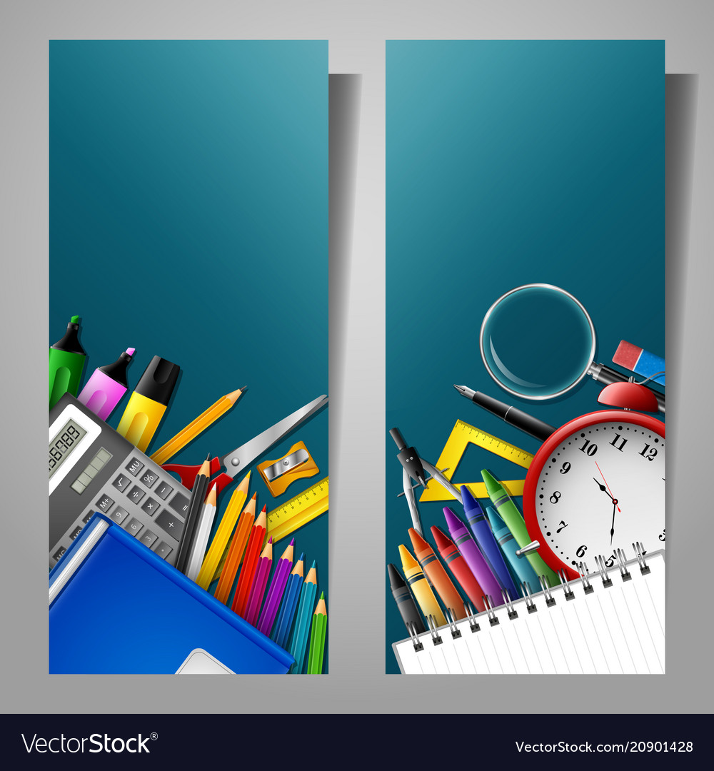 Set of two vertical banners with school supplies Vector Image