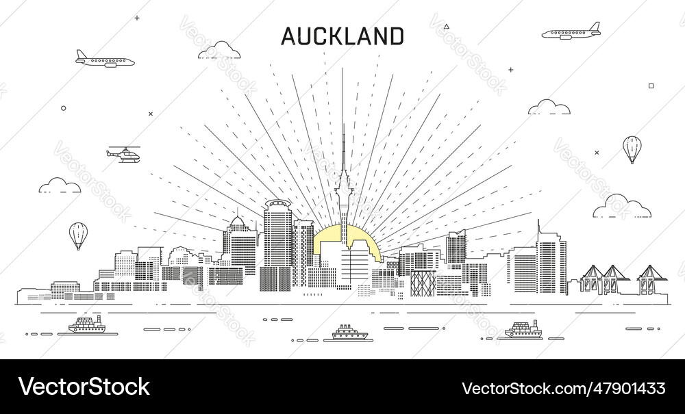 Auckland skyline line art Royalty Free Vector Image