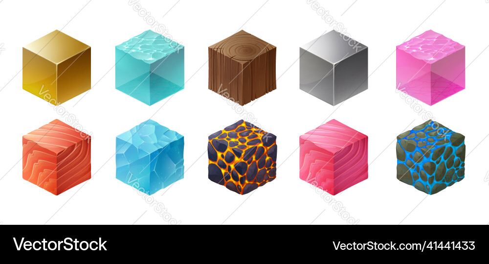 Isometric texture cubes of materials for game Vector Image