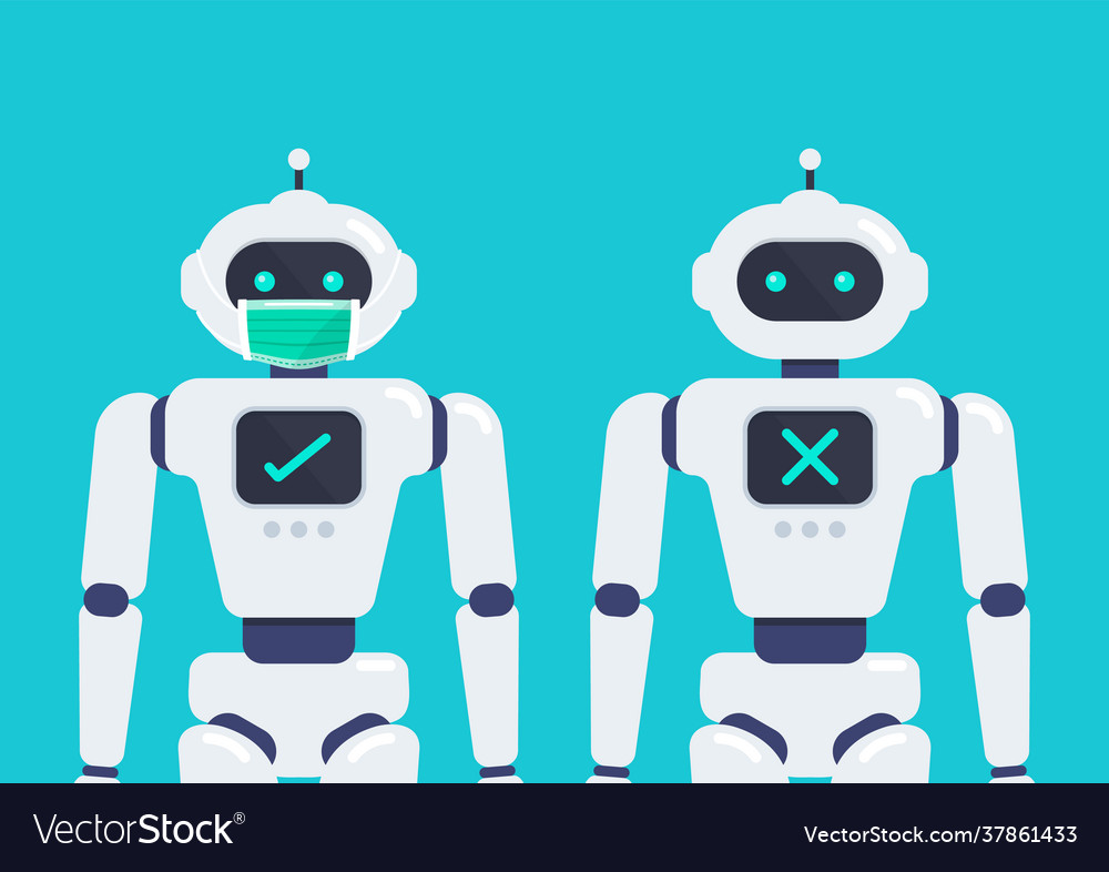 No entry without face mask android robot model Vector Image