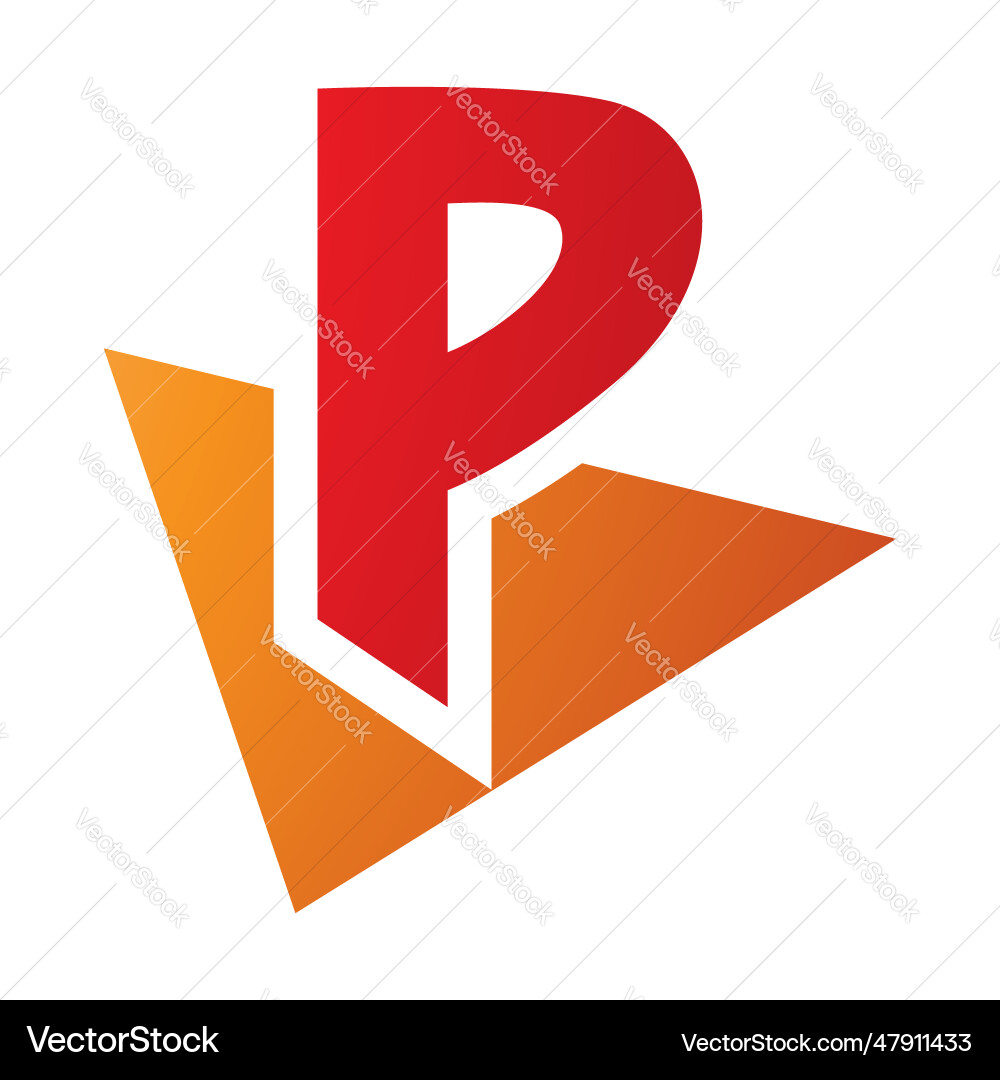 Orange and red letter p icon with a triangle Vector Image