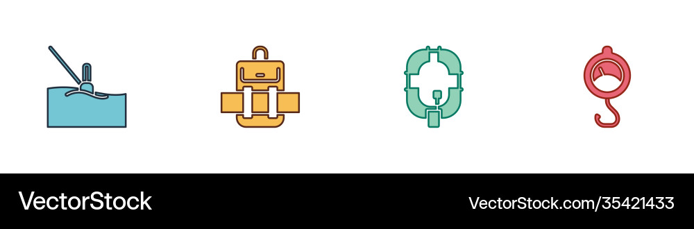 Set fishing float in water hiking backpack Vector Image