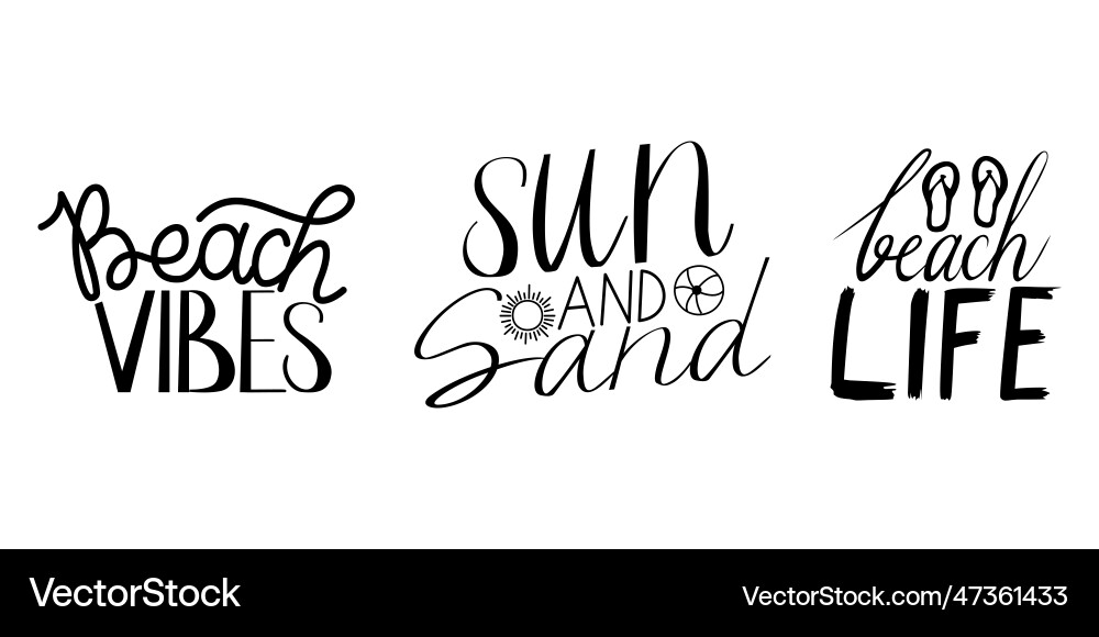 Summer hand drawn brush letterings set Royalty Free Vector