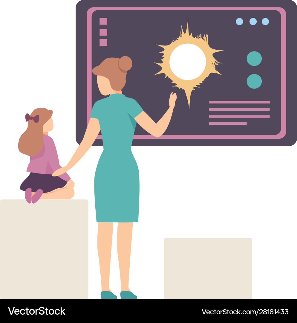Young woman explaining her daughter astronomical Vector Image