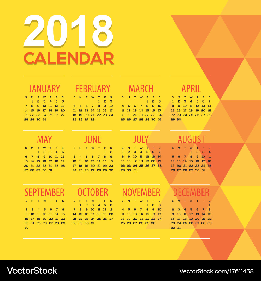 2018 modern yellow geometric printable calendar Vector Image
