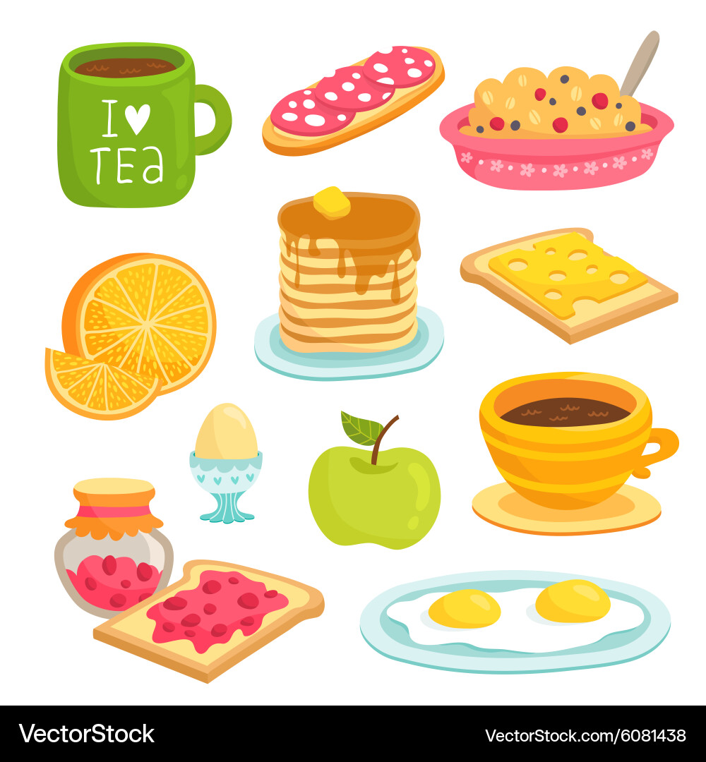 Breakfast icon cartoon set with various products Vector Image