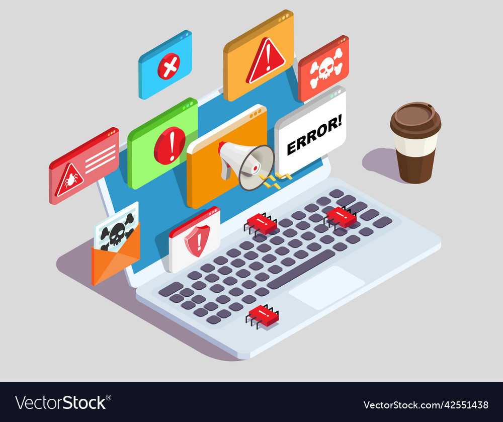 Computer laptop system error alert sign Royalty Free Vector