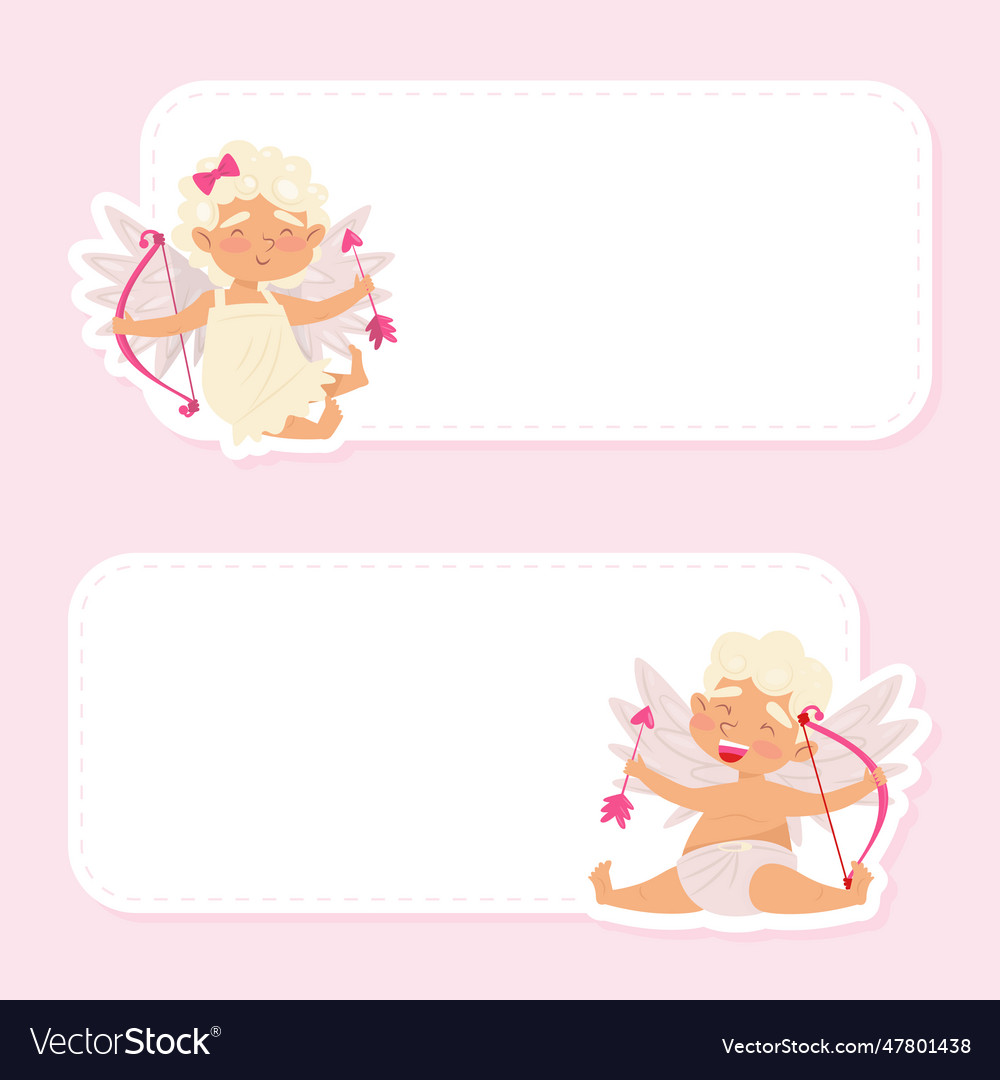 Cute Angel Cupid At Empty White Card Royalty Free Vector