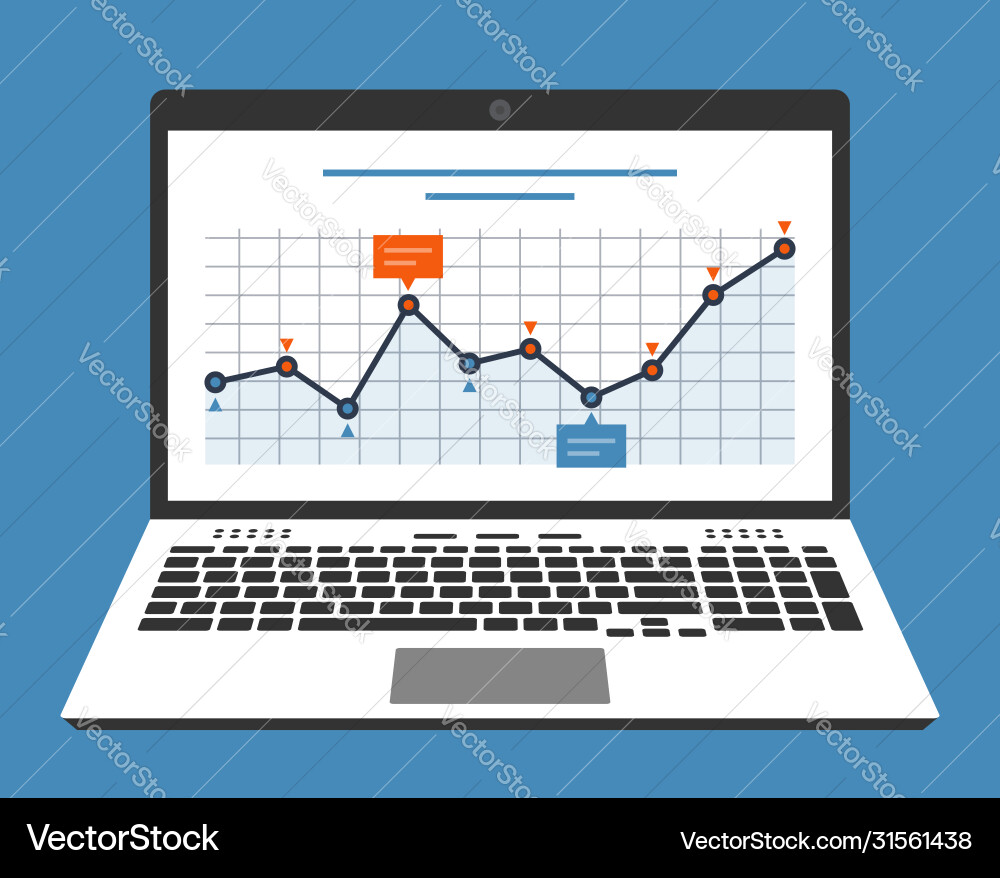 Laptop with diagram on screen in flat design style