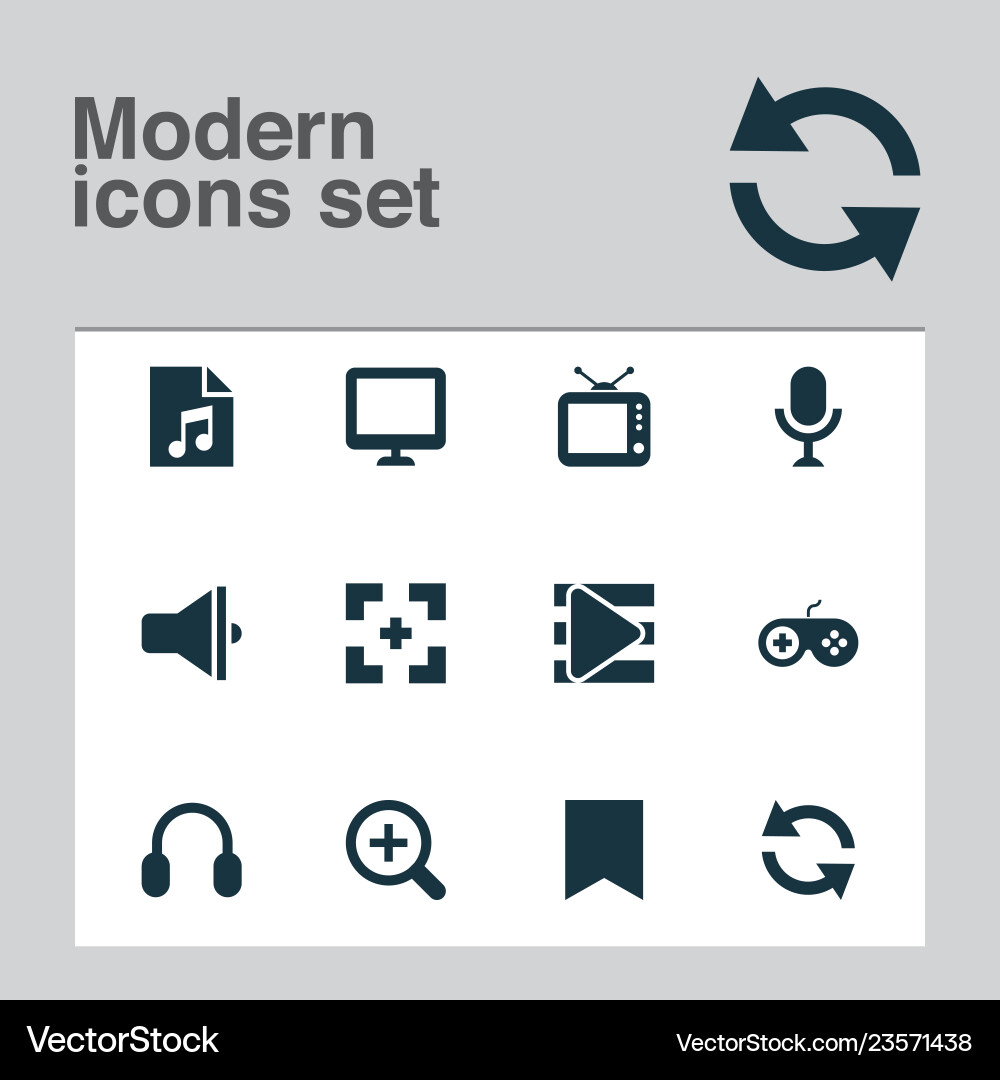 Media icons set with display microphone bookmark Vector Image