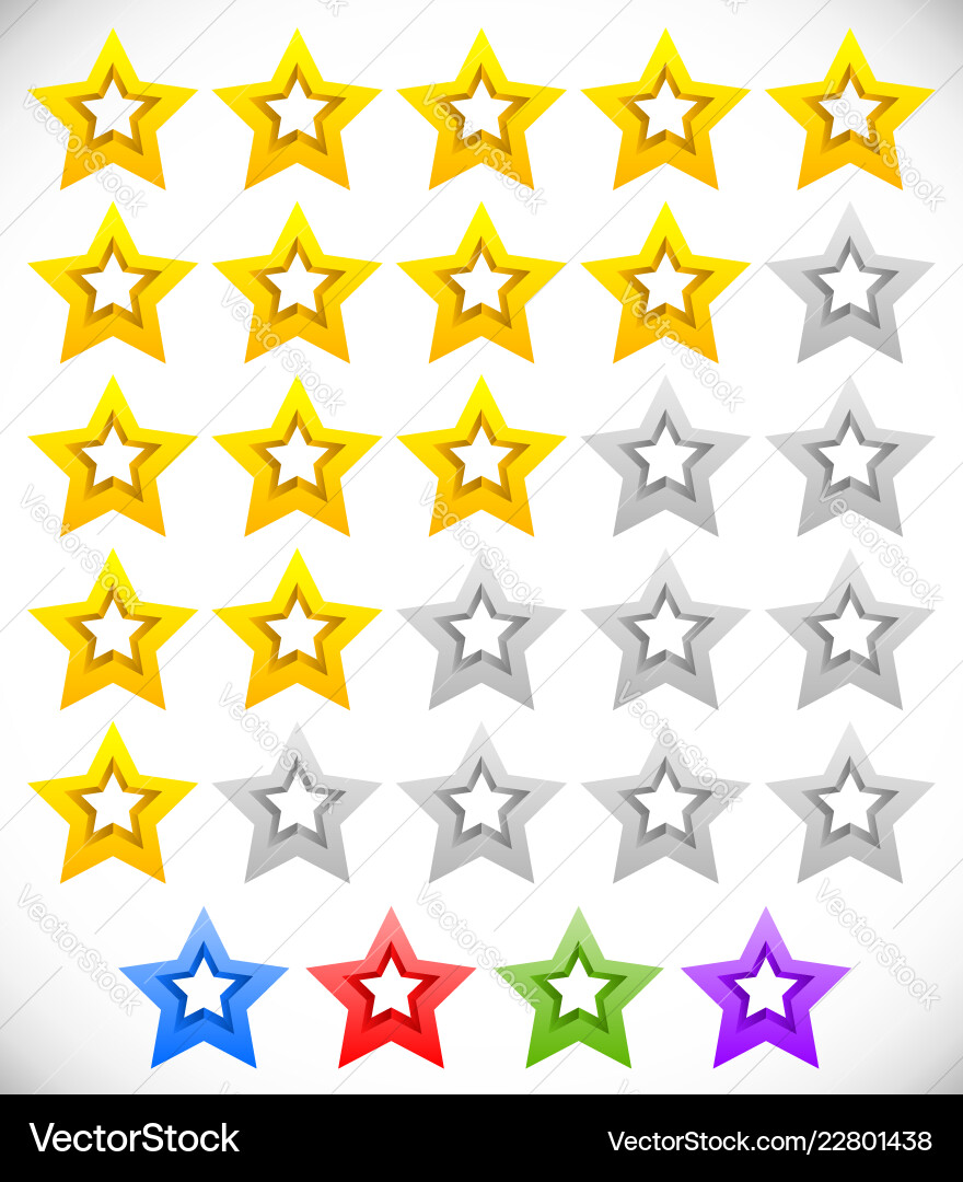 Star rating system with 3d stars quality Vector Image