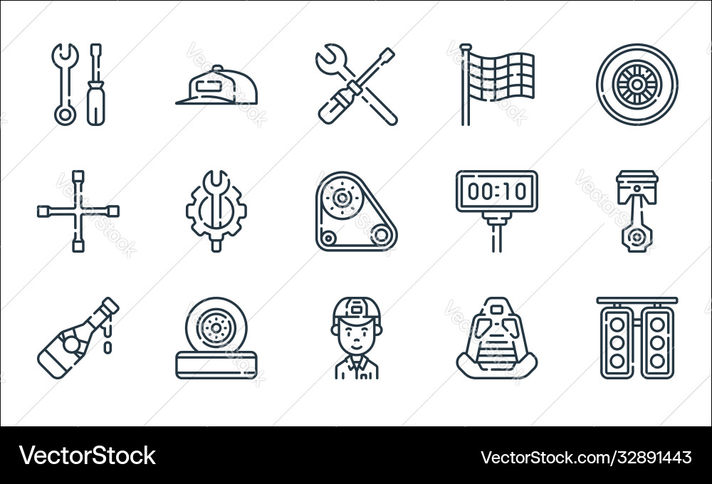 Auto racing line icons linear set quality line Vector Image