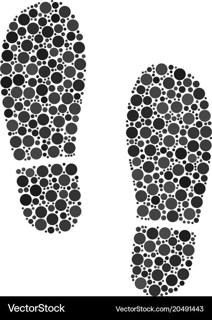 Boot footprints collage of filled circles Vector Image