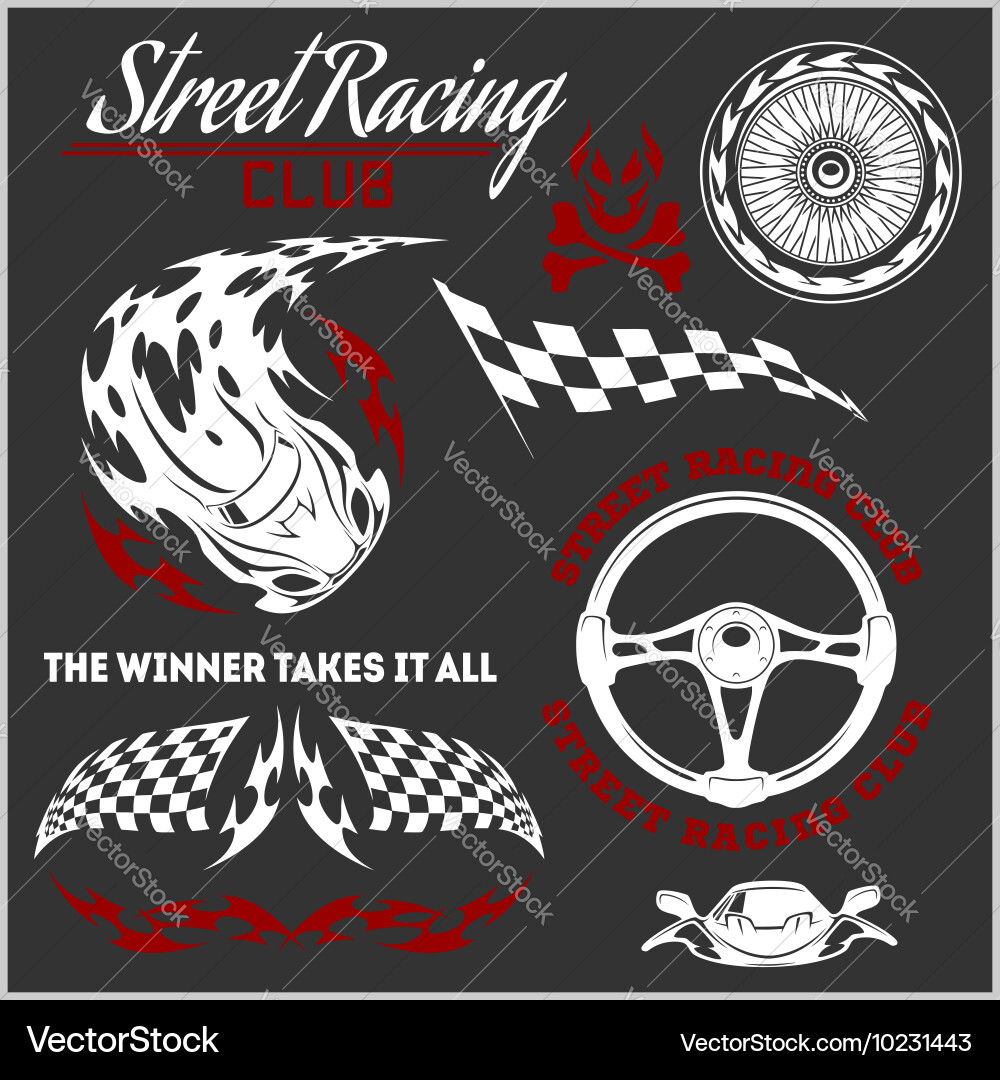 Car racing badges and elements Graphic design for Vector Image