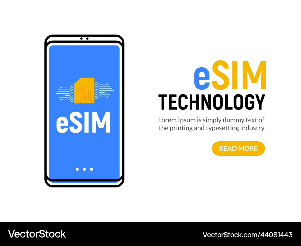 Esim technology digital card microchip phone gsm Vector Image