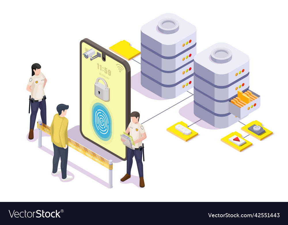 Fingerprint data access control system 3d Vector Image