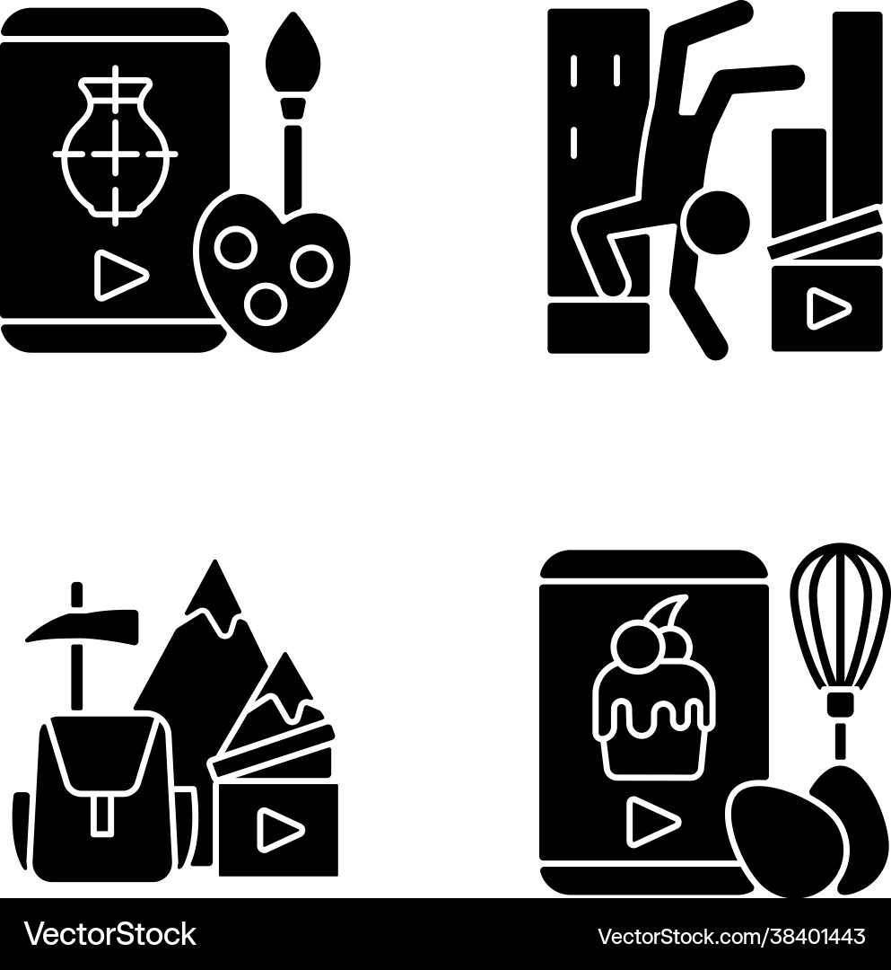 Internet video black glyph icons set on white Vector Image