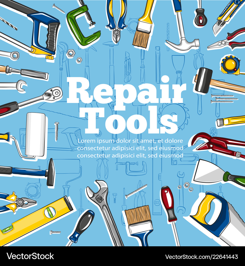 Repair tools banner in hand drawn style Royalty Free Vector