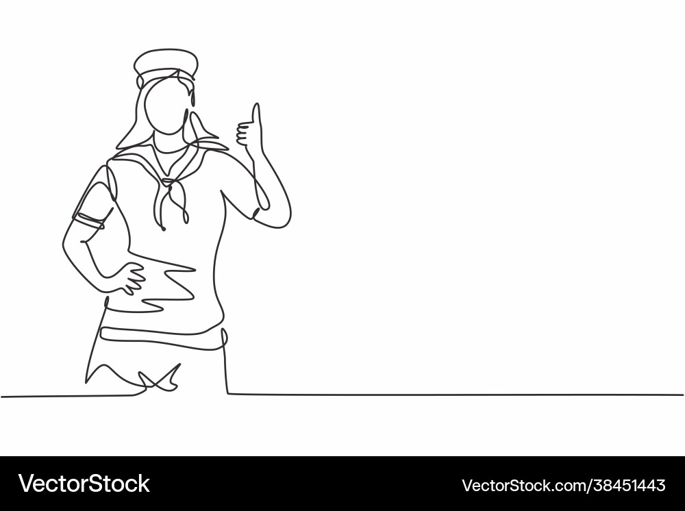 Single one line drawing sailor woman Royalty Free Vector