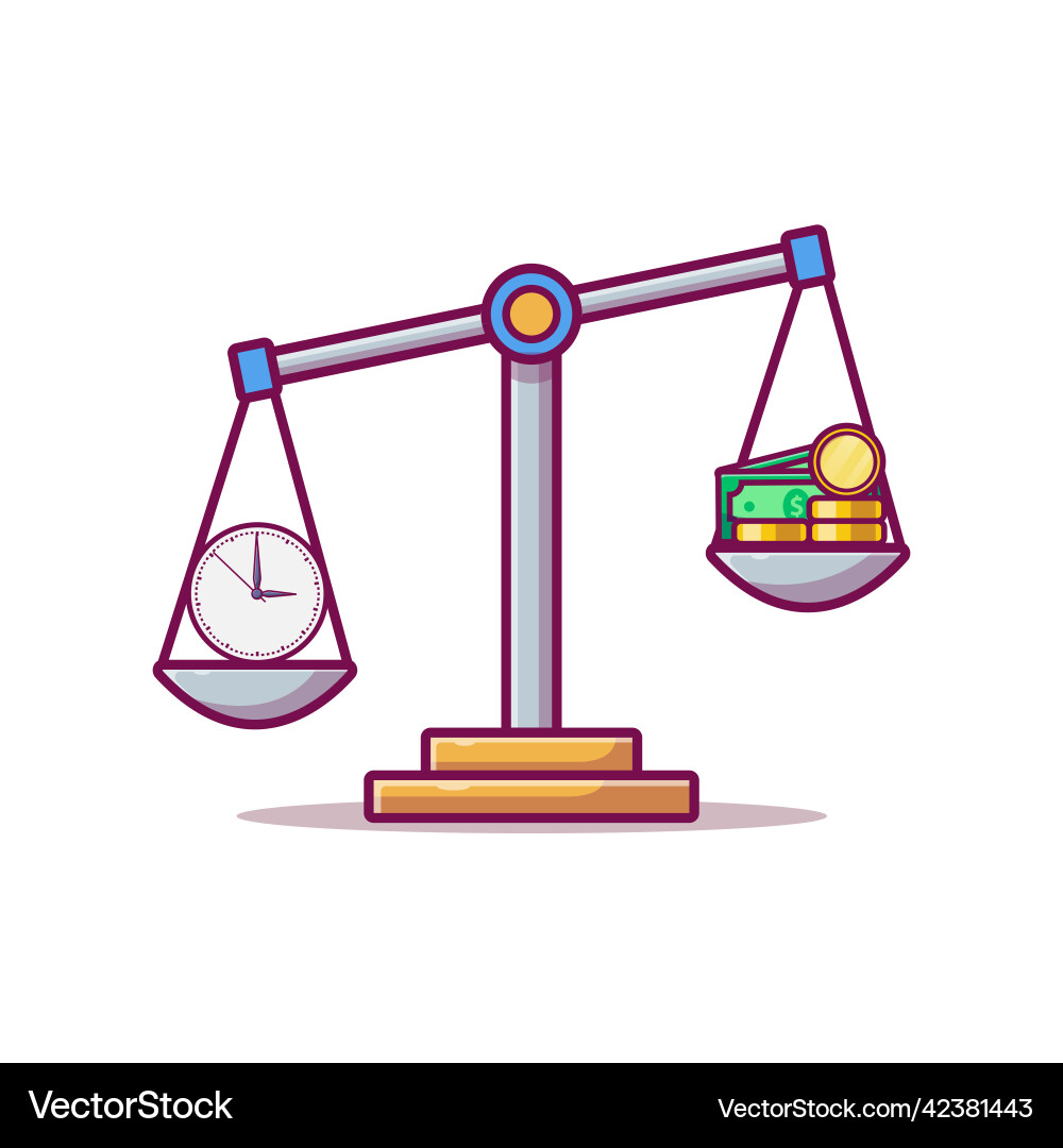 Time and money on scale icon clock and dollar Vector Image