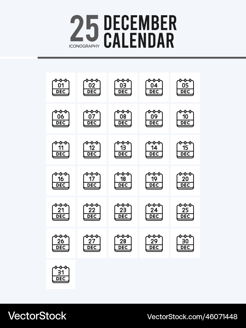 25 december calendar outline icons pack Royalty Free Vector