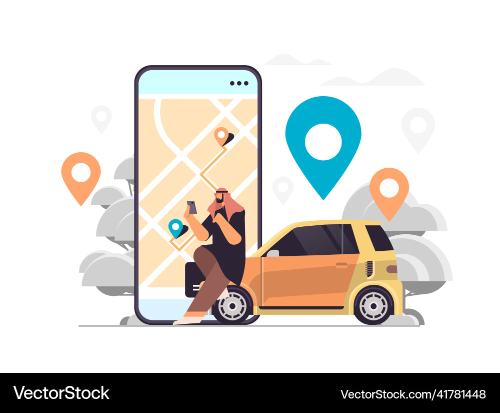 Arab businessman ordering car in mobile Royalty Free Vector