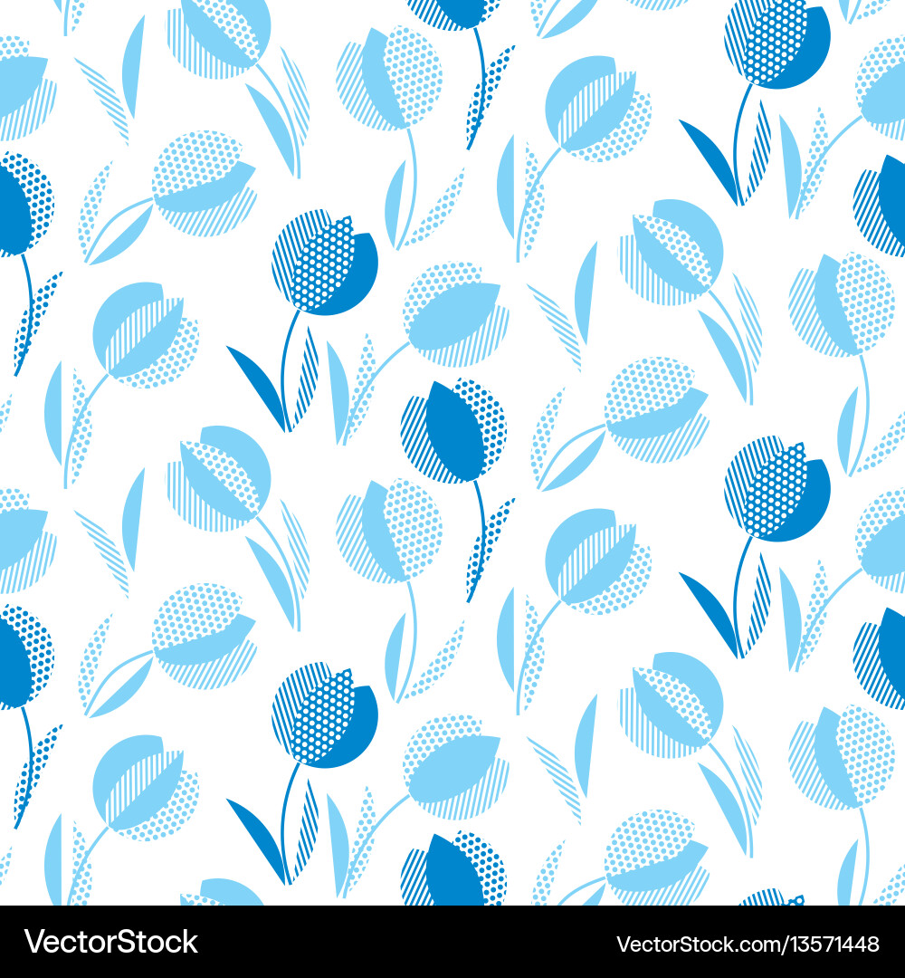 Blue holland style tulip flower seamless pattern Vector Image
