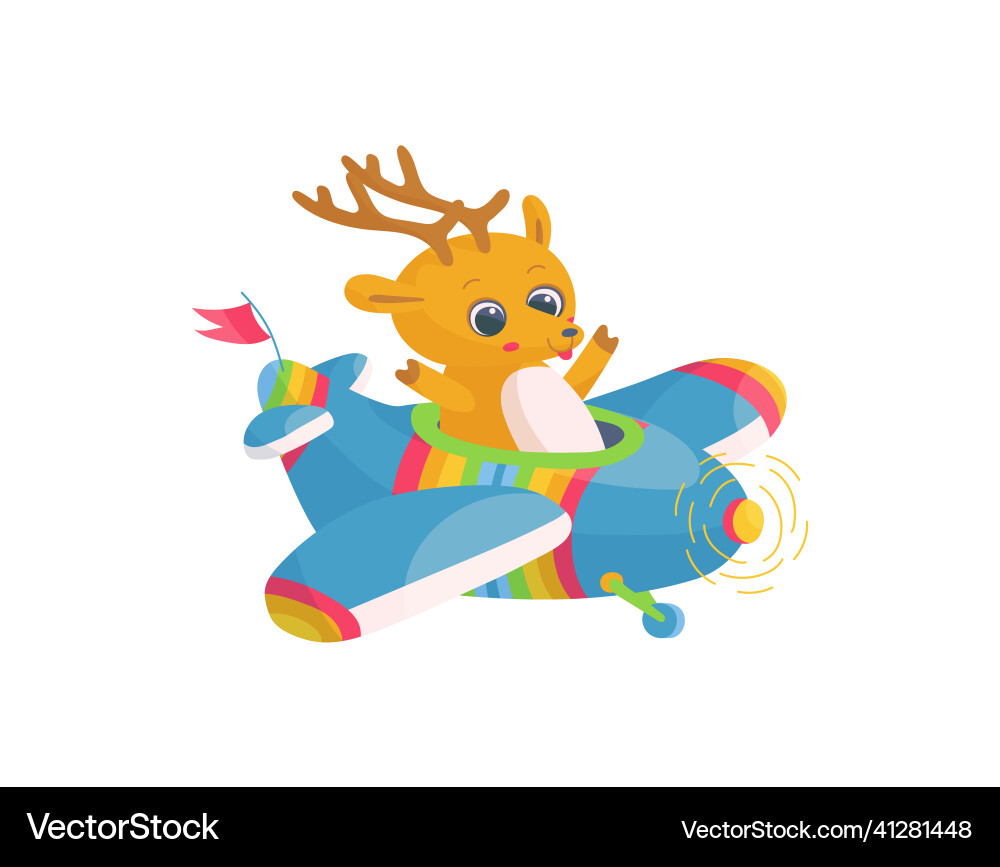 Cute deer flying on airplane or helicopter Vector Image