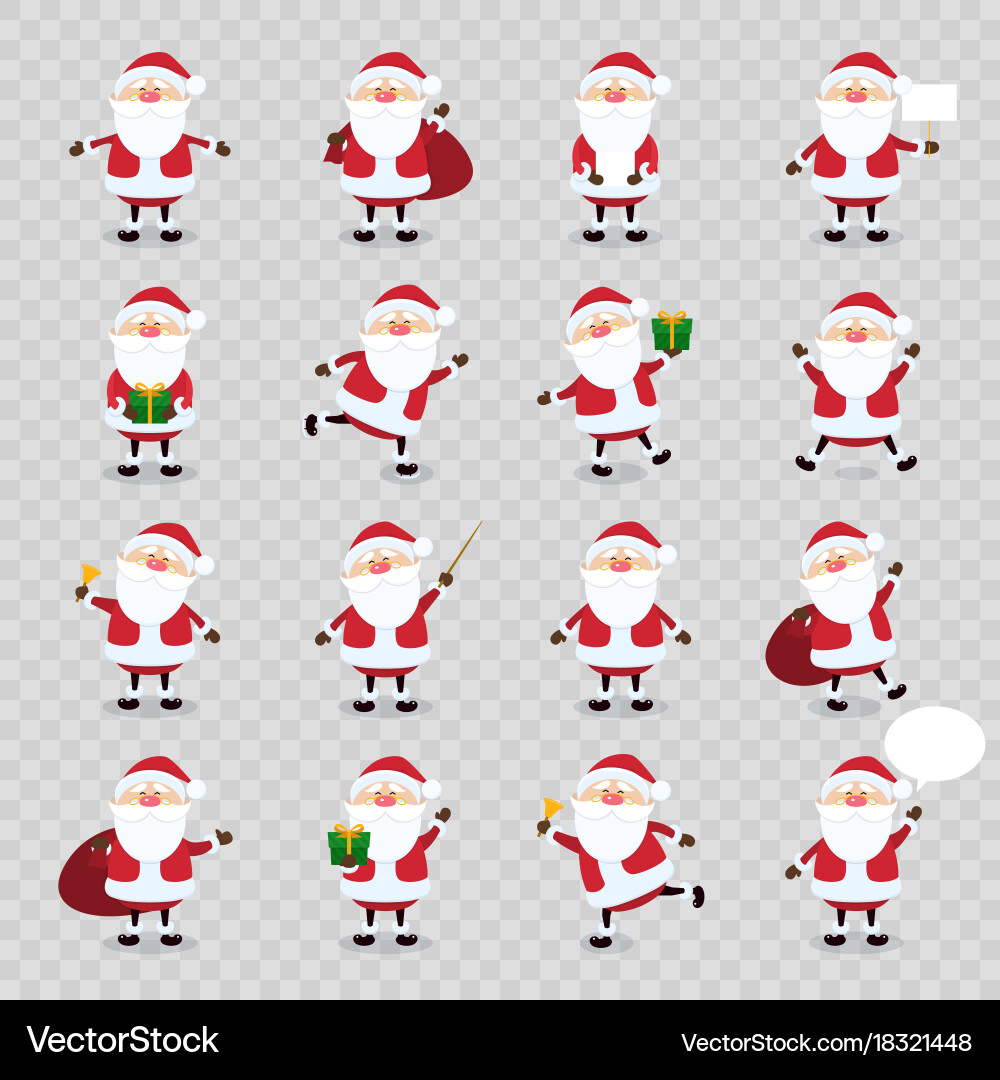 Cute santa claus icon set in flat style Royalty Free Vector