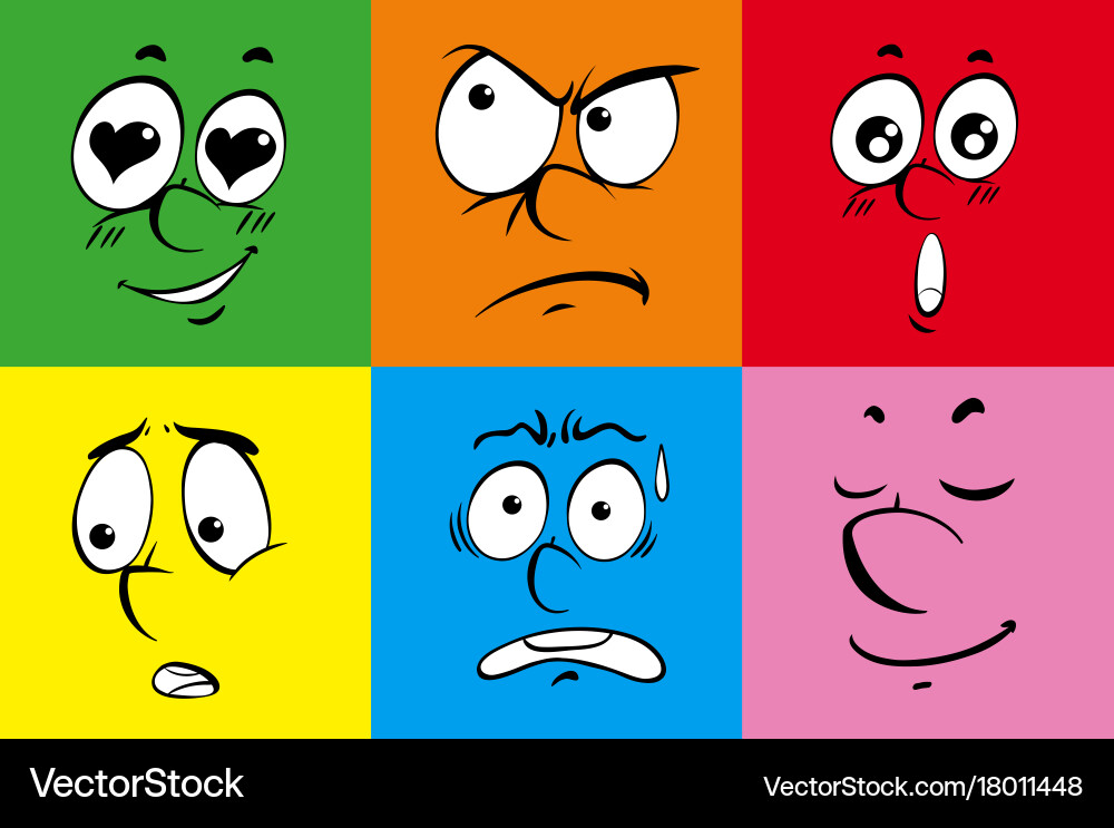 Facial expressions on colorful background Vector Image