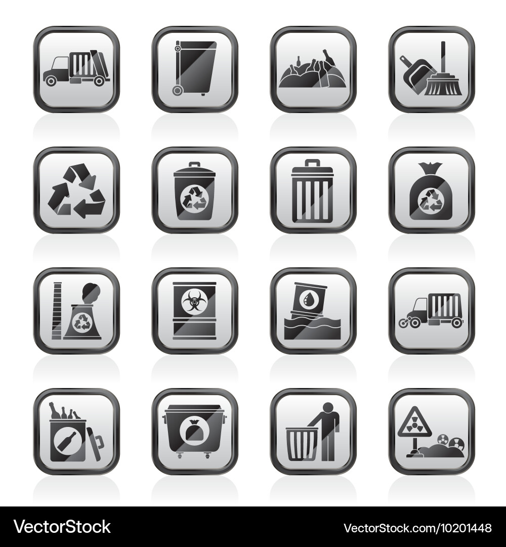 Garbage cleaning and rubbish icons Royalty Free Vector Image