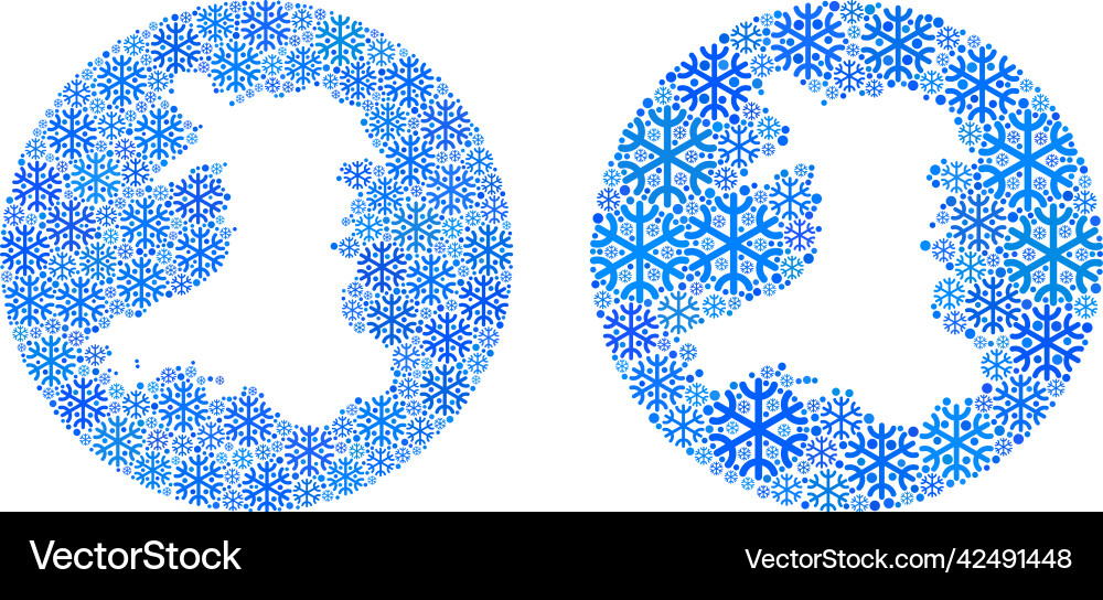 Hole round wales map - snow flakes collage Vector Image