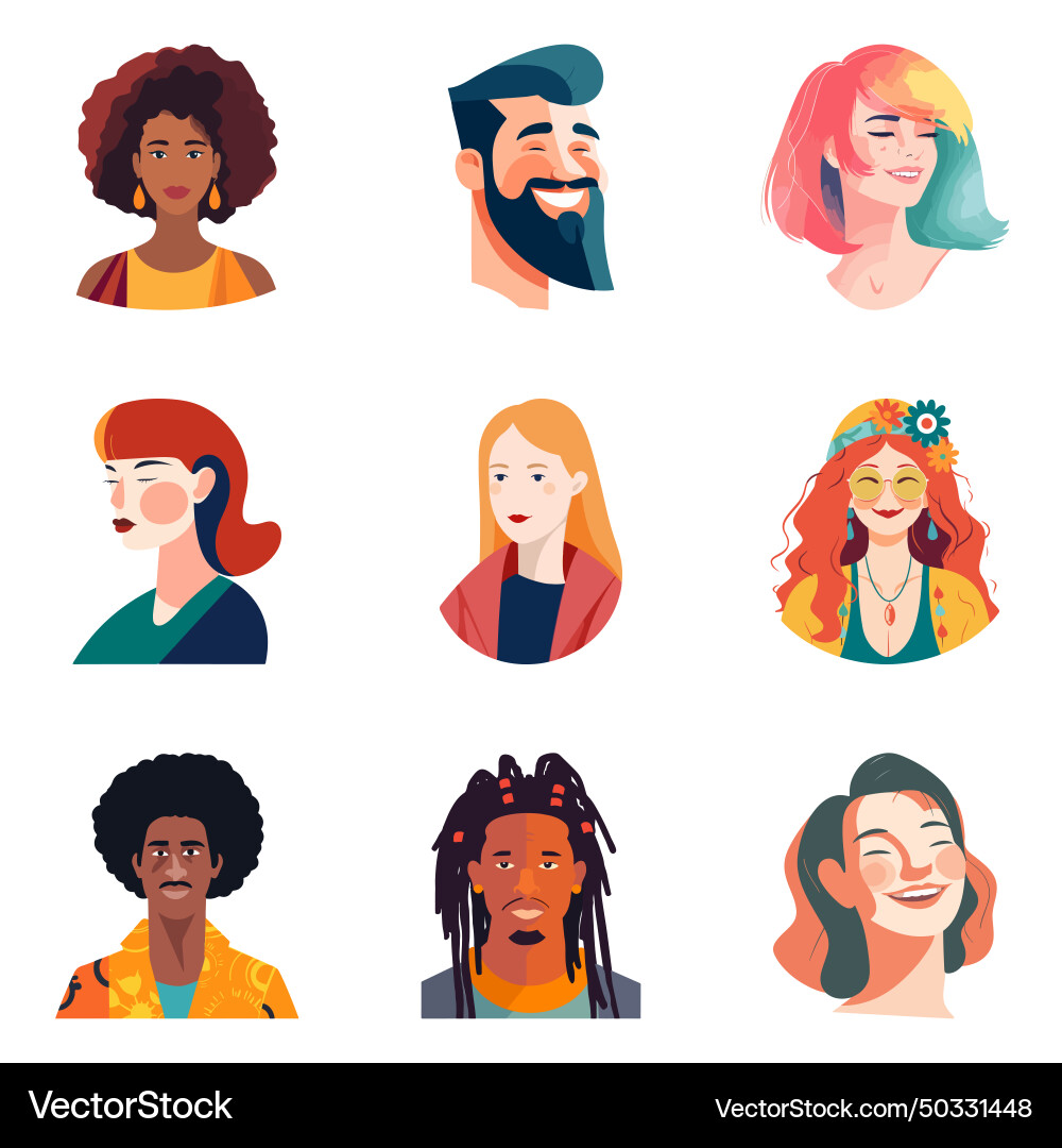 People avatars flat icon set isolated on white Vector Image