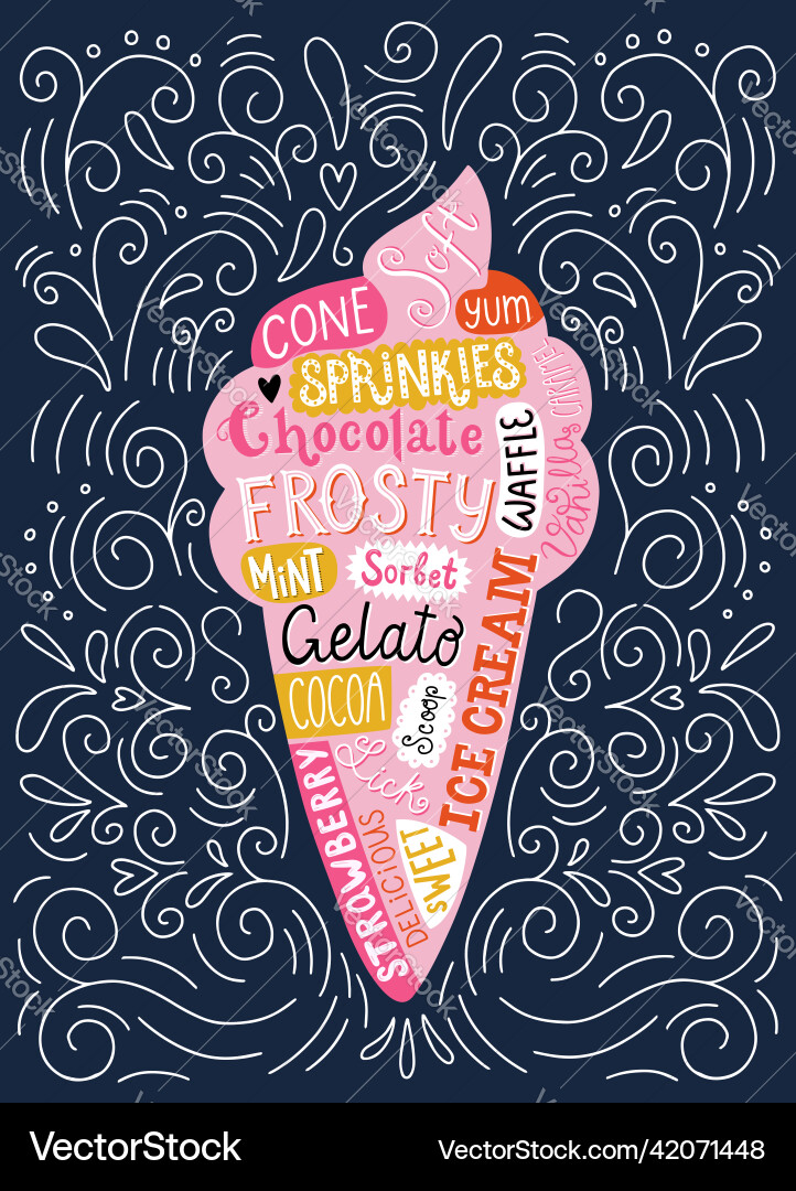 Pink ice cream words on dark blue Royalty Free Vector Image