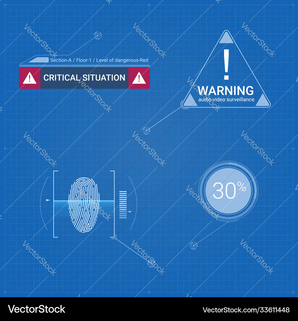 Set digital sign in on blueprint background Vector Image
