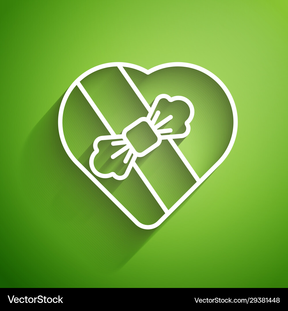 White line candy in heart shaped box and bow icon Vector Image