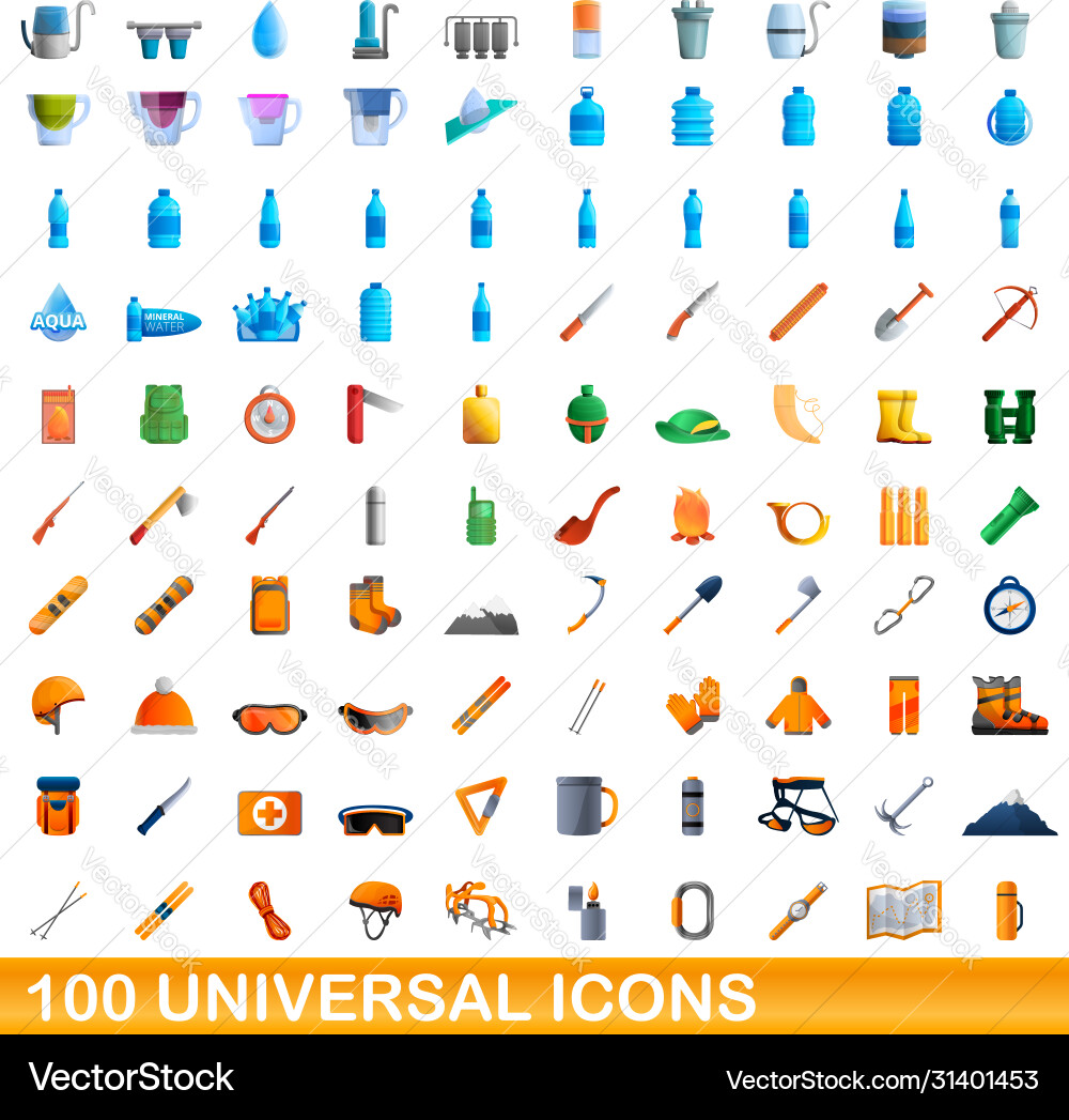 100 universal icons set cartoon style Royalty Free Vector