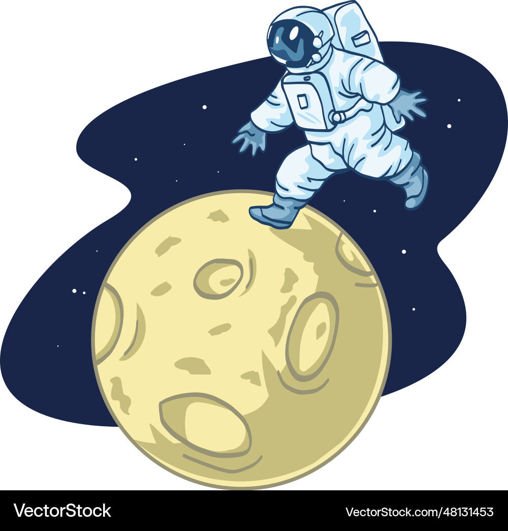 Astronaut moon landing walking hovering cartoon Vector Image