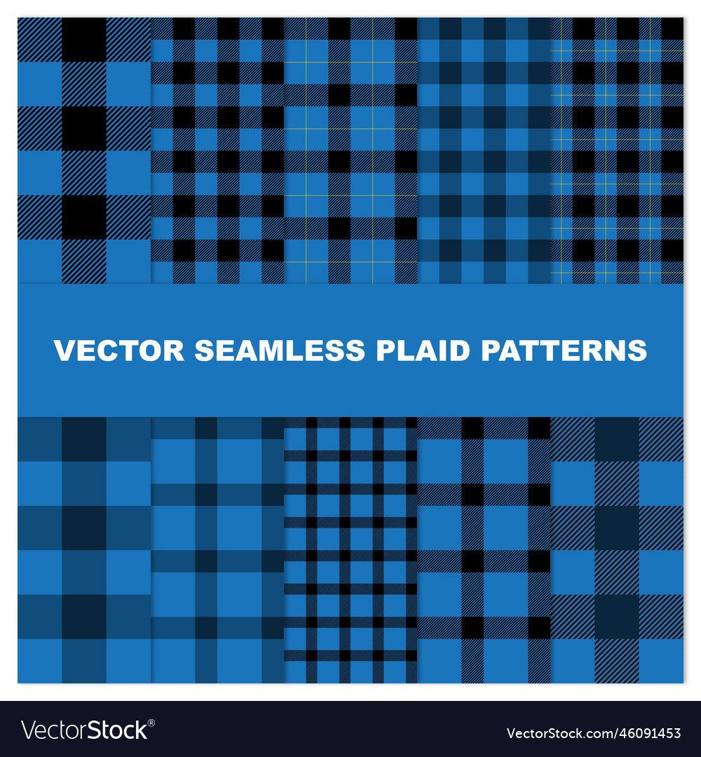 Blue plaid pattern set Royalty Free Vector Image