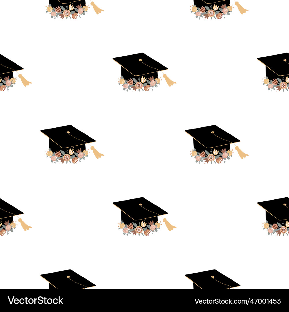 Cute graduation cap decorated with doodle flower Vector Image