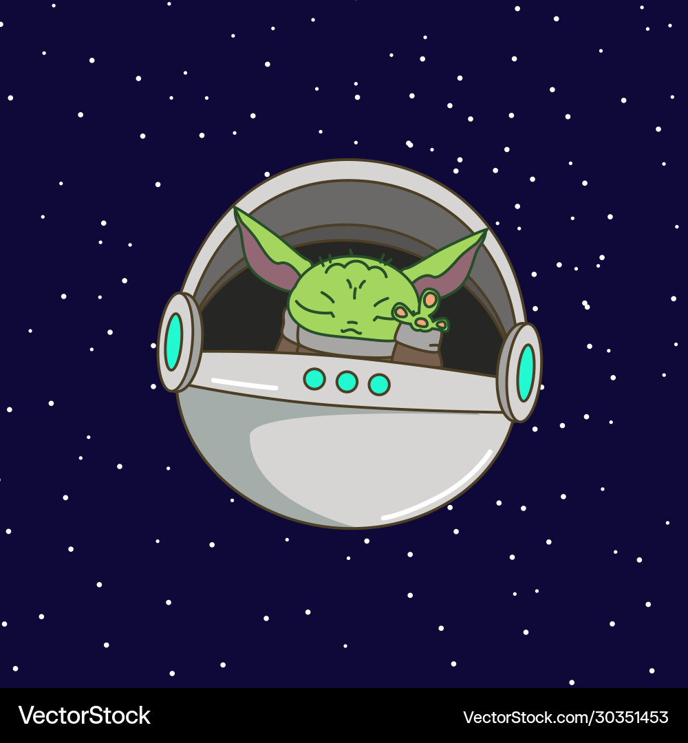 Cute green alien in flying capsule Royalty Free Vector Image