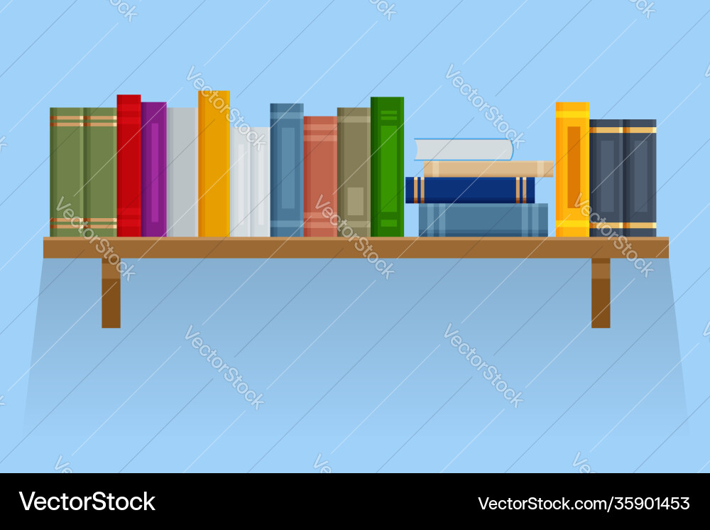 Flat brown bookshelf with old books isolated Vector Image
