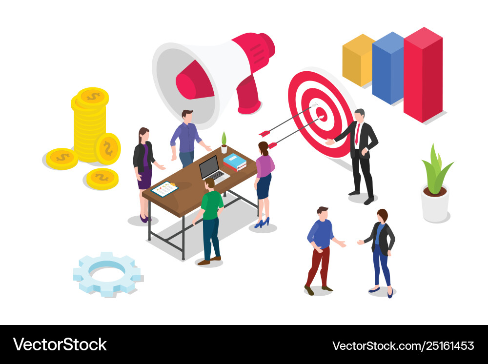 Isometric 3d business strategy concept with team Vector Image