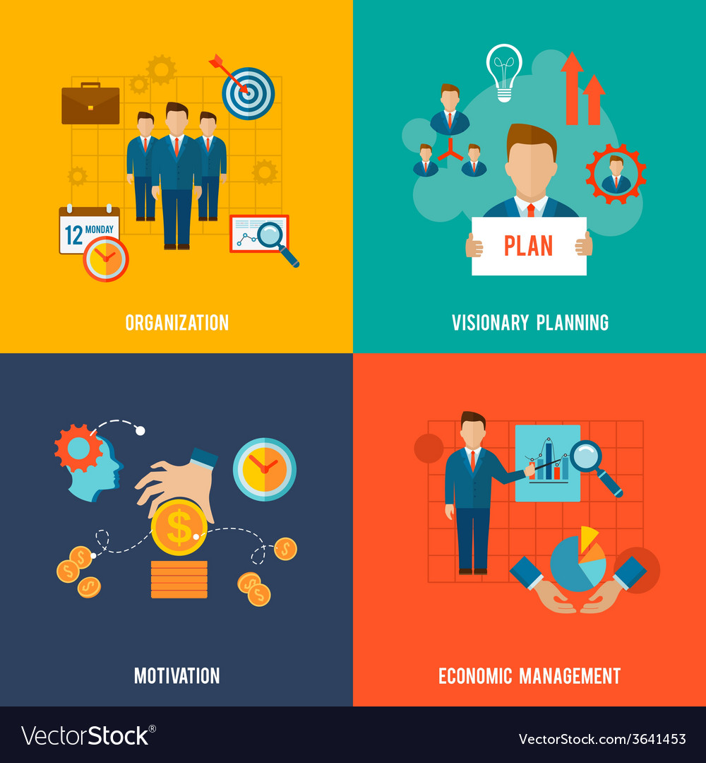 Management flat set Royalty Free Vector Image - VectorStock