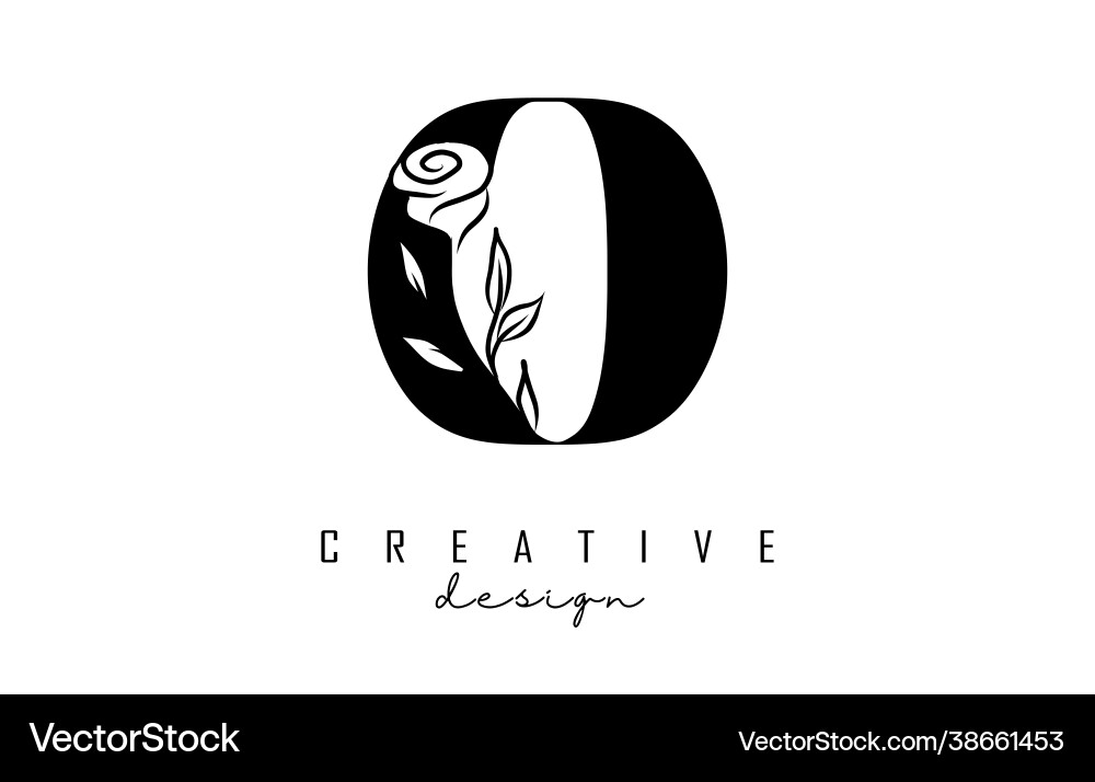 O letter logo design with black rose Royalty Free Vector