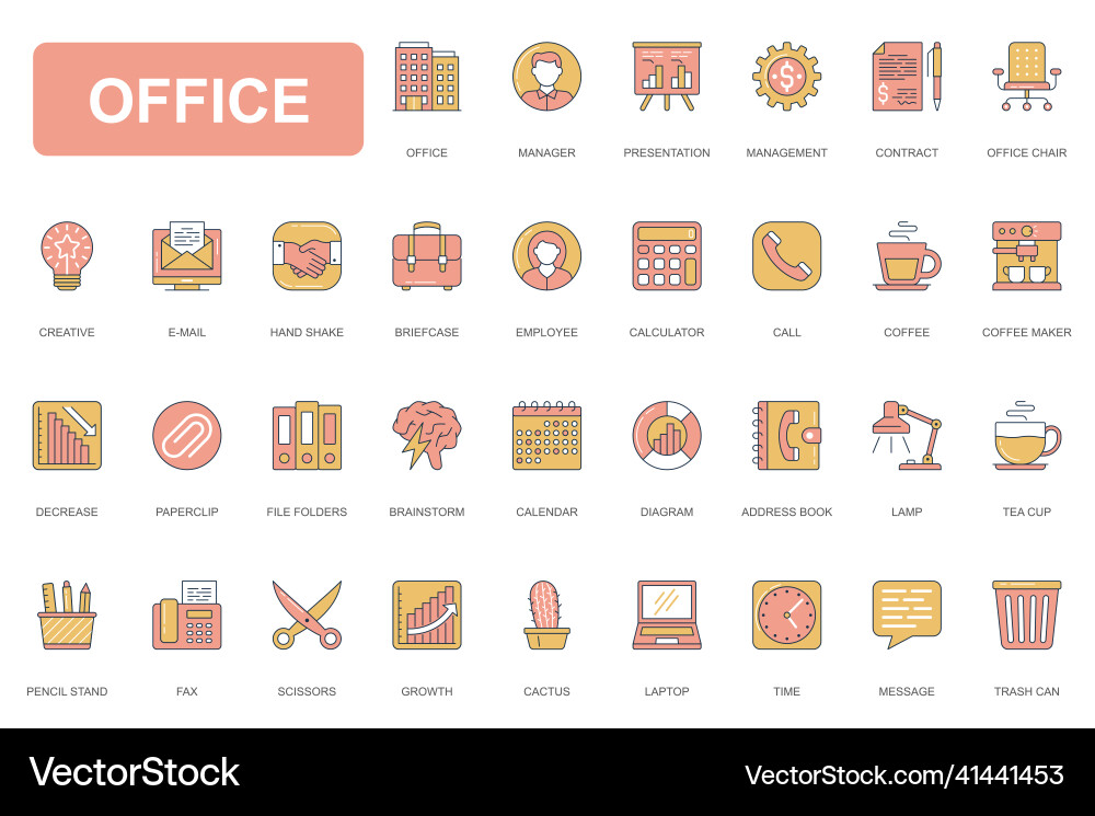 Office concept simple line icons set pack outline Vector Image