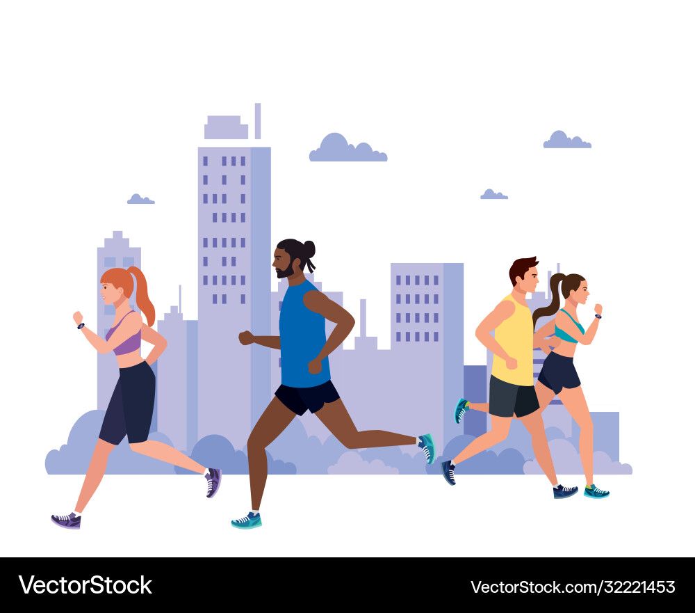 People jogging with cityscape running Royalty Free Vector